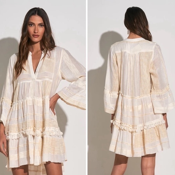 Elan | Dresses | Elan Gold And Cream Cover Up Dress Kaftan Mini | Poshmark